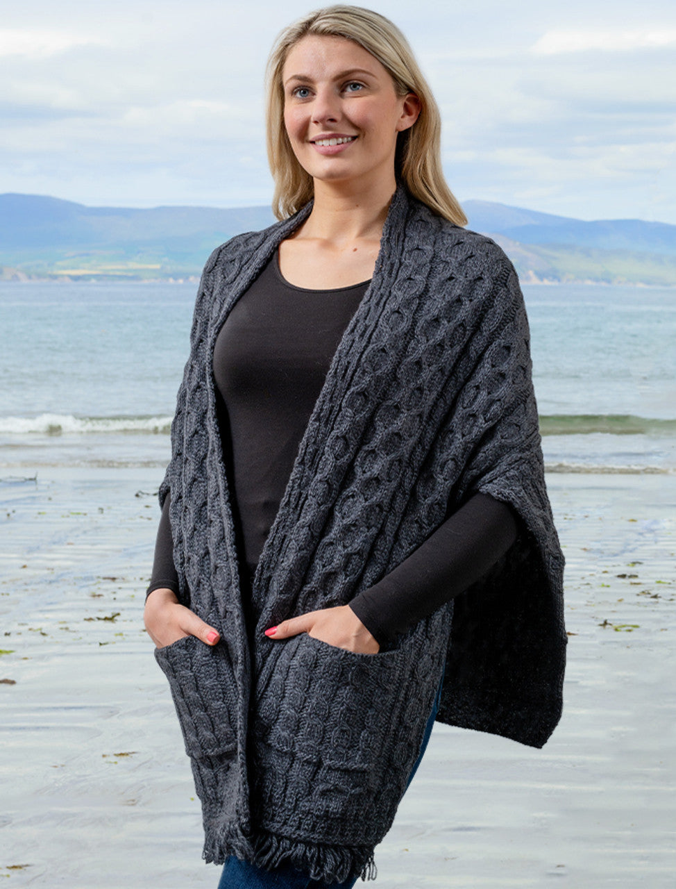 Merino Wrap With Pockets O/S | Scottish Shop