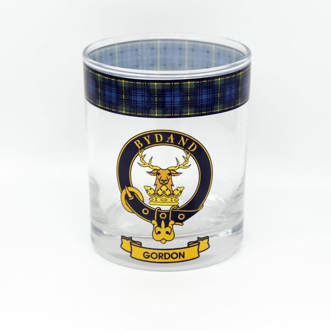 Gordon Clan Crest Tartan Whisky Glass |Scottish Shop